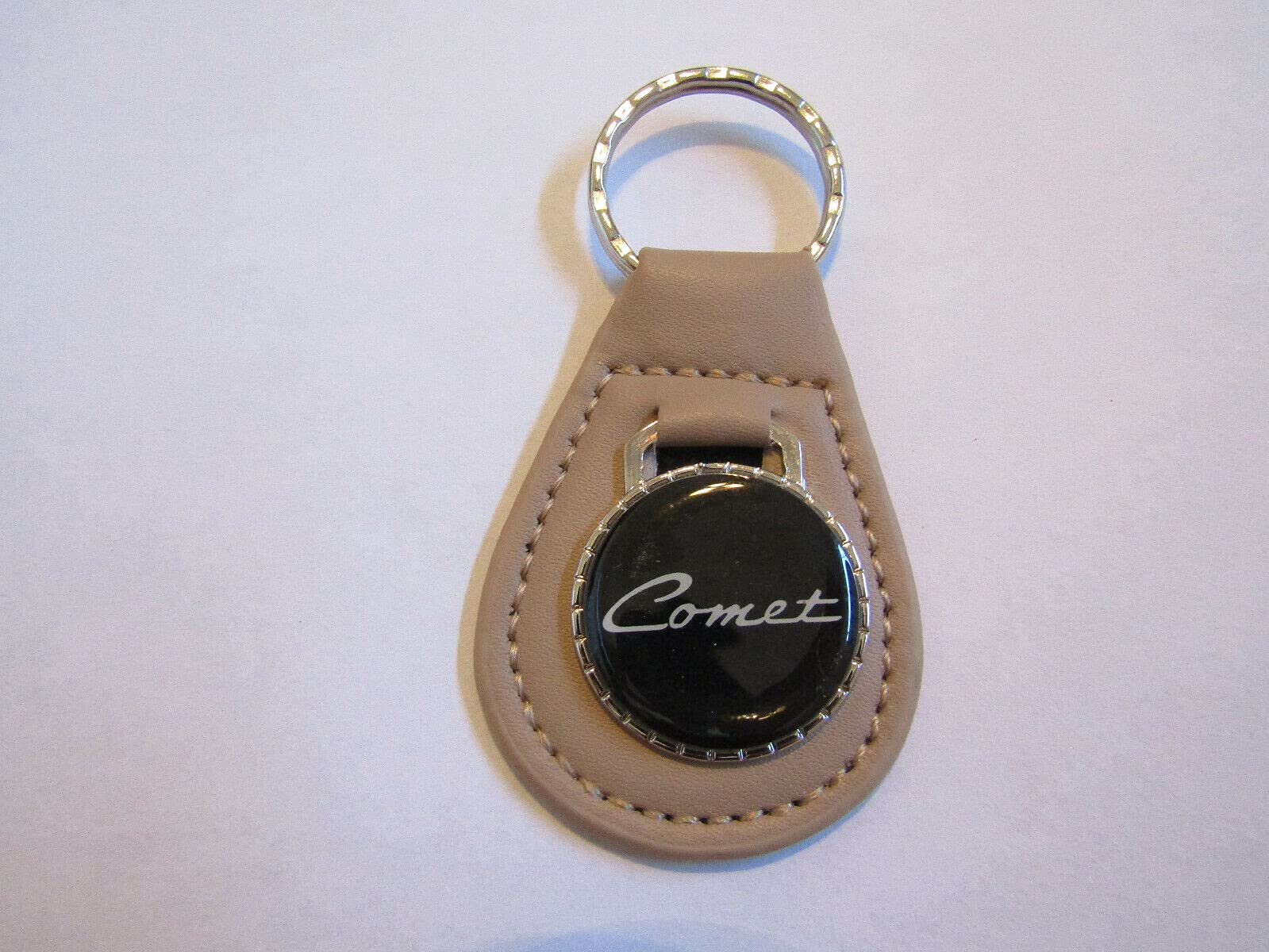 COMET SCRIPT LEATHER KEYCHAIN - BEIGE
