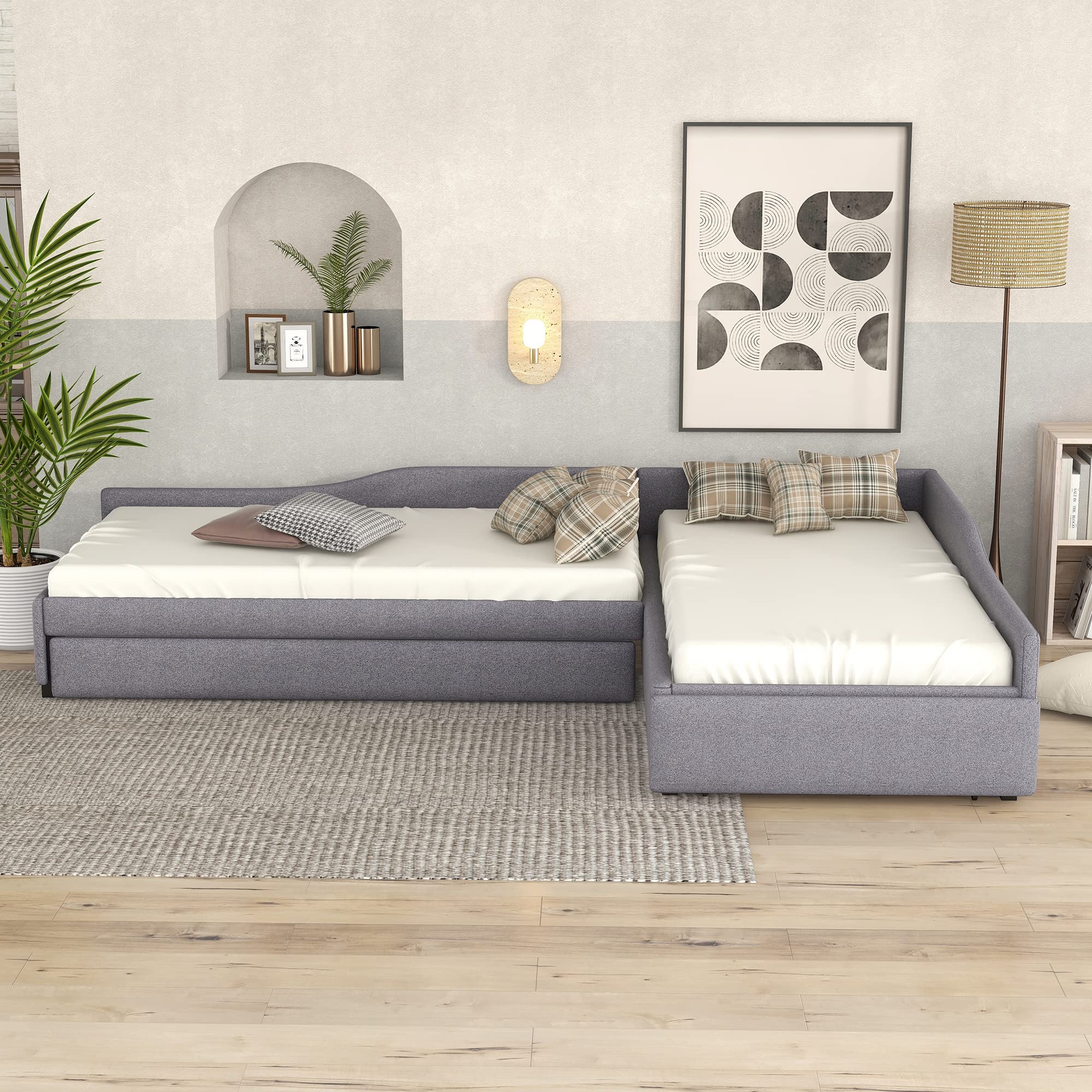 Harper & Bright Designs Upholstered Double Twin Size Daybed with Trundle and Drawer for Kids Boys Girls Student, Gray