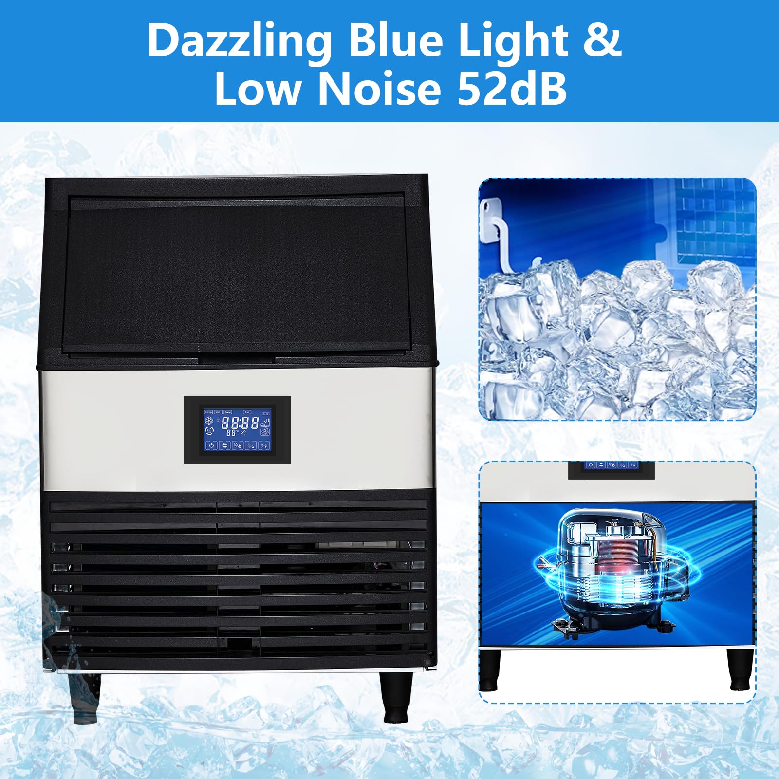 Towallmark Commercial Ice Maker 440lbs/24H, Stainless Steel Under Counter ice Machine with 40L Ice Storage Capacity, 8 * 20 Ice Cube Freestanding Ice Maker