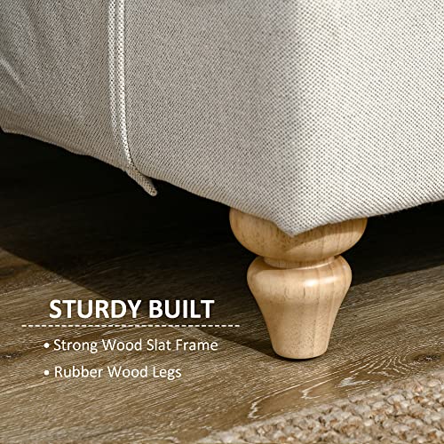 HOMCOM 3-Seater Sofa Couch, 71" Modern Linen Fabric Sofa with Rubber Wood Legs and Slatted Frame for Living Room, Bedroom and Apartment, Cream White