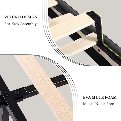iPormis Full Size Bed Frame with Wingback, Modern Upholstered Platform Bed with 8'' Under-Bed Storage, Fabric Headboard, Wood Slats Support, No Box Spring Needed, Noise-Free, Easy Assembly, Dark Gray