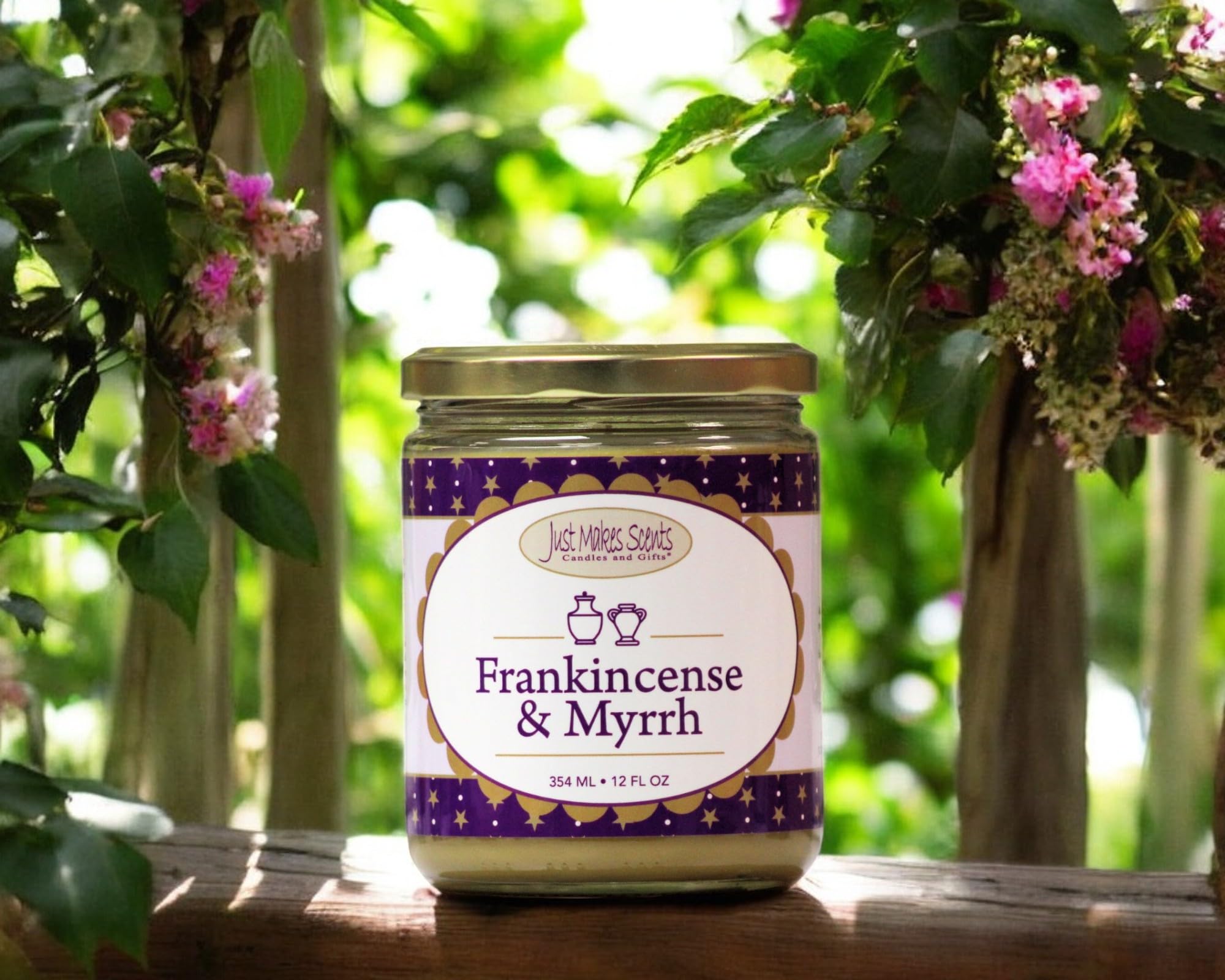 Frankincense & Myrrh Scented Blended Soy Candle, Hand Poured in The USA by Just Makes Scents (12 oz)
