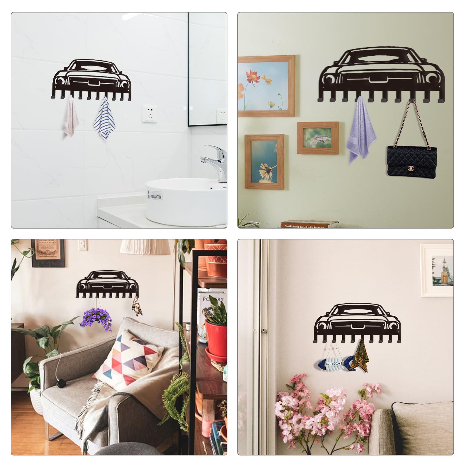 SUPERDANT Key Holder Car Theme Wall Mounted Key Hooks for Wall Decorative with 10 Hooks Black Metal Key Organizer Rack Hanger for Entryway Front Door Hallway Office Man Cave Decor