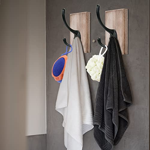 OLBET Rustic Farmhouse Towel Hooks for Bathroom Wall Mounted - Rustic Wall Hooks for Hanging Coats - 2 Pack - Retro Iron Wood Hooks - Classical Heavy Duty Hangers for Your House - Weathered White