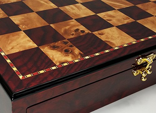 US American Civil War Generals Chess Set W/ 17" High Gloss Cherry & Burlwood Color Storage Board