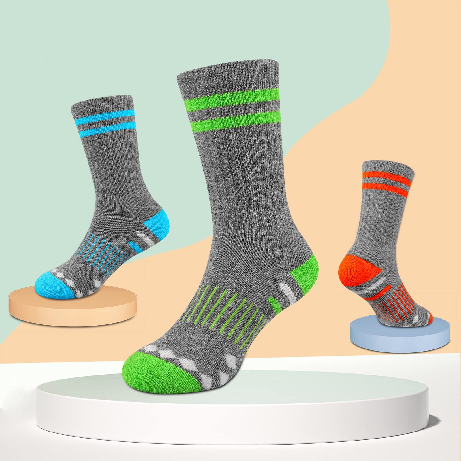 Comfoex Boys Crew Socks 4-6 6-8 8-10 Years Old Athletic Long Socks For Kids Cotton Calf Socks With Cushioned Sole 6 Pairs