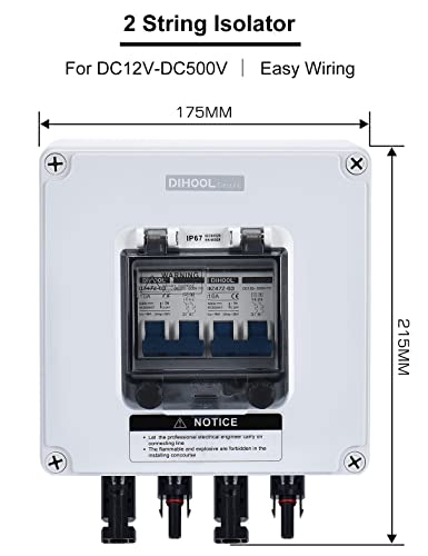 DIHOOL 16 Amp Outdoor Disconnect Box IP66 Waterproof, 2 in 2 Out Miniature Circuit Breakers with Power Distribution Box