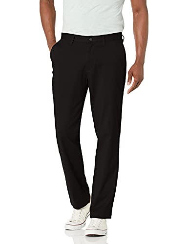 Nautica Men's Classic Fit Flat Front Stretch Solid Chino Deck Pant, True Black, 34W 32L