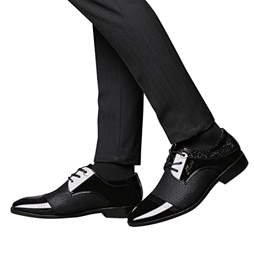 Classical Style Leather Shoes for Men Slip On PU Leather Low Rubber Sole Block Heel Work Soft Shoes Mens Black