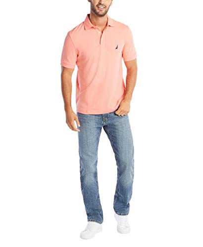 Nautica Men's Short Sleeve Solid Stretch Cotton Pique Polo Shirt, Pale Coral, Medium