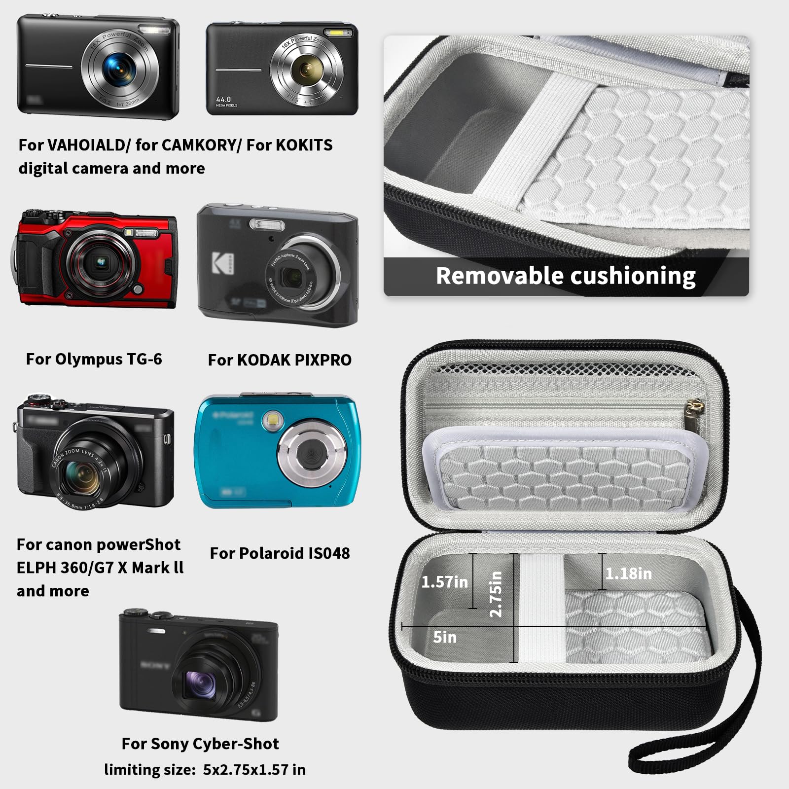 Comecase Digital Camera Carrying Case Compatible with CAMKORY/for VAHOIALD/for Canon PowerShot G7X/ for Kodak Pixpro/for Sony DSCW800 Compact Small Camera Storage Bag for Boys Girls Kids - Black