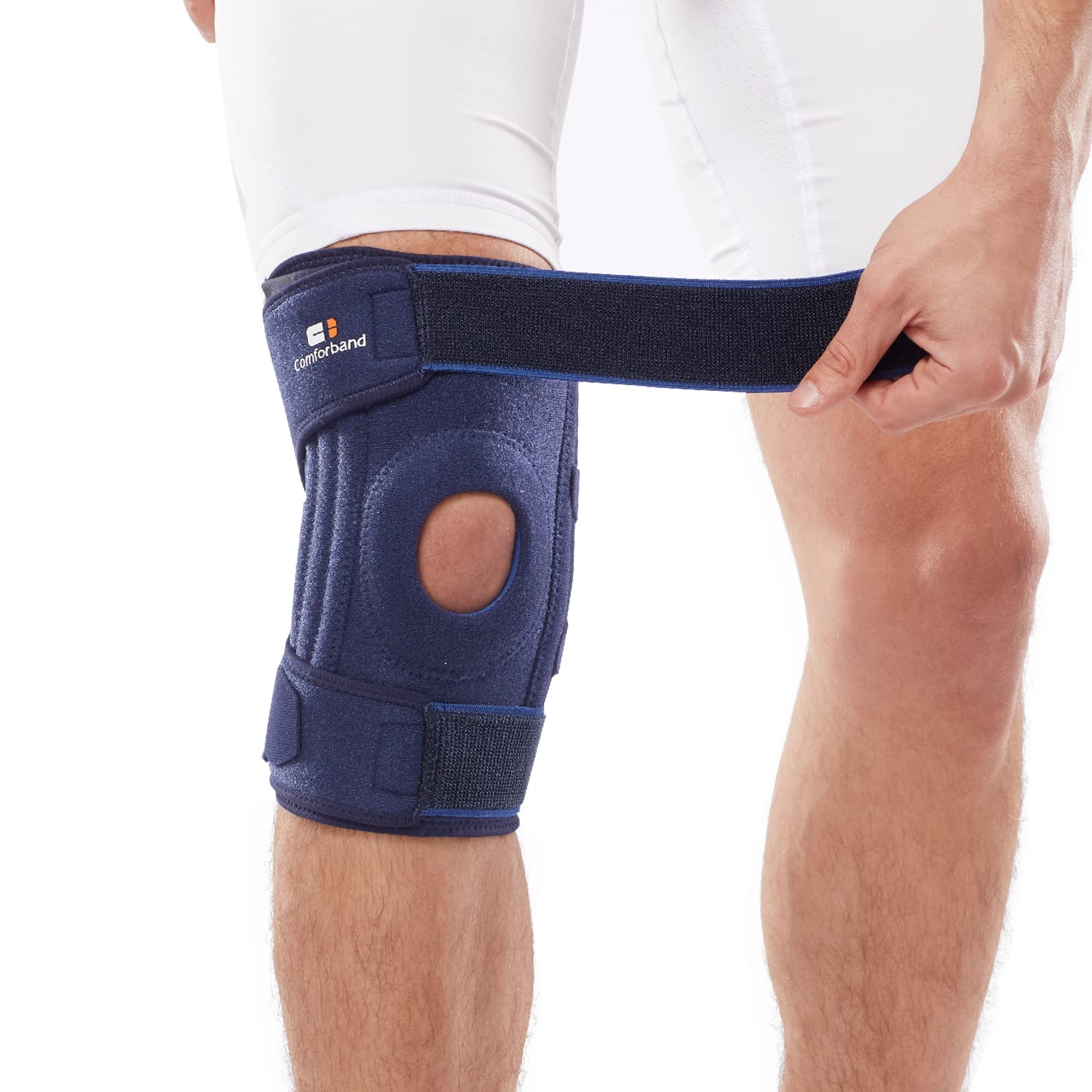 Comforband Adjustable Knee Stabilizer, with Removable Supportive Side Stays – Support for Knee Sprains, Strains, Arthritis, Meniscus Tear, Sports Injury Recovery - One Size fits Most
