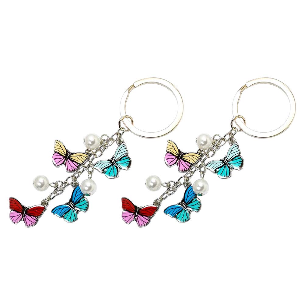 BESPORTBLE 2pcs Butterfly Key Chains Alloy Enamel Butterfly Pearl Keyring Clip Hook Key Charms Pendants for Handbag Purse Car Key Phone Backpack Decor