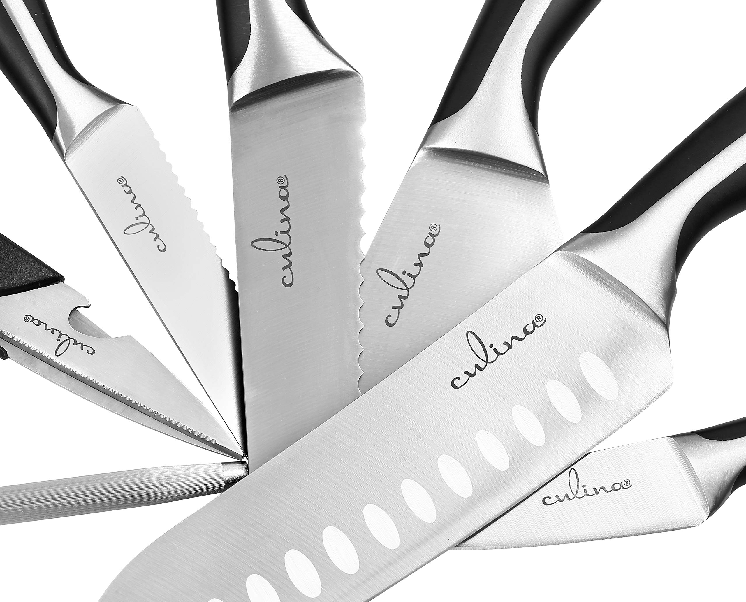 Culina® Pro 7-Piece German-steel Forged Knife Set with Wood Storage Block and 5-inch Utility Knife