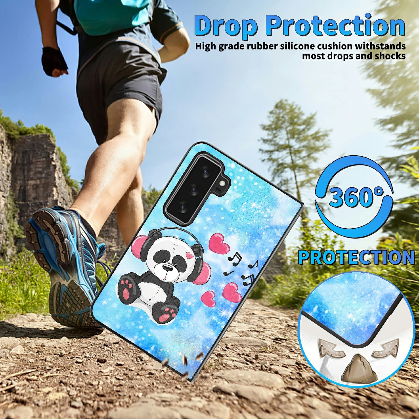 Case for Microsoft Surface Duo 2 8.3", Dikoer Microsoft Surface Duo 2 Phone Case for Women Men, Ultra Slim Hard PC Back Shockproof Flip Cover for Microsoft Surface Duo 2 2nd 2021, Blue DJ Panda