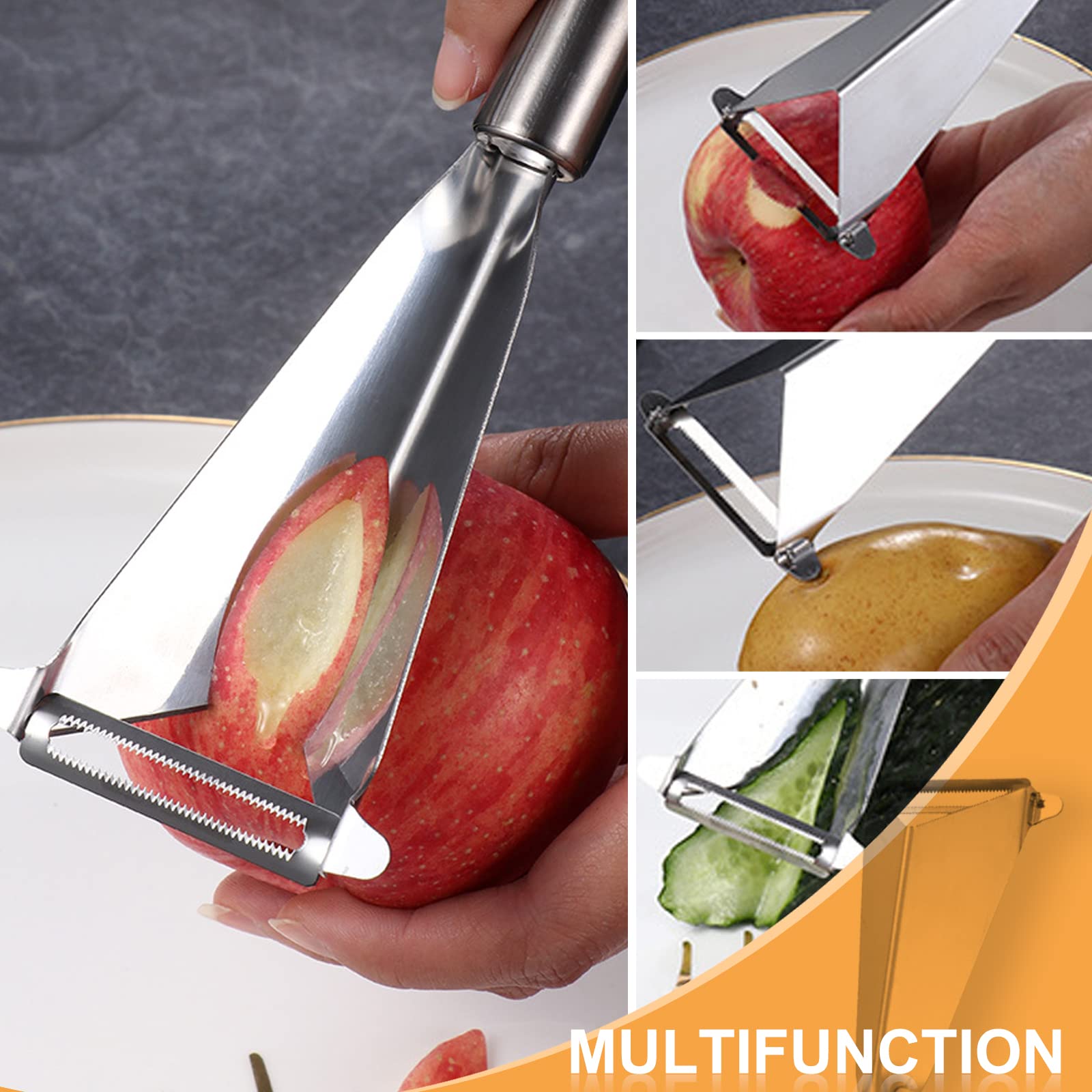 Klyuqoz Fruit Carving Knife, 2 Pack Fruit Cutter, Stainless Steel Vegetable Carving Tools, Triangular Shape DIY Carving Knives for Home Kitchen Platter Tray Decoration(Silver)