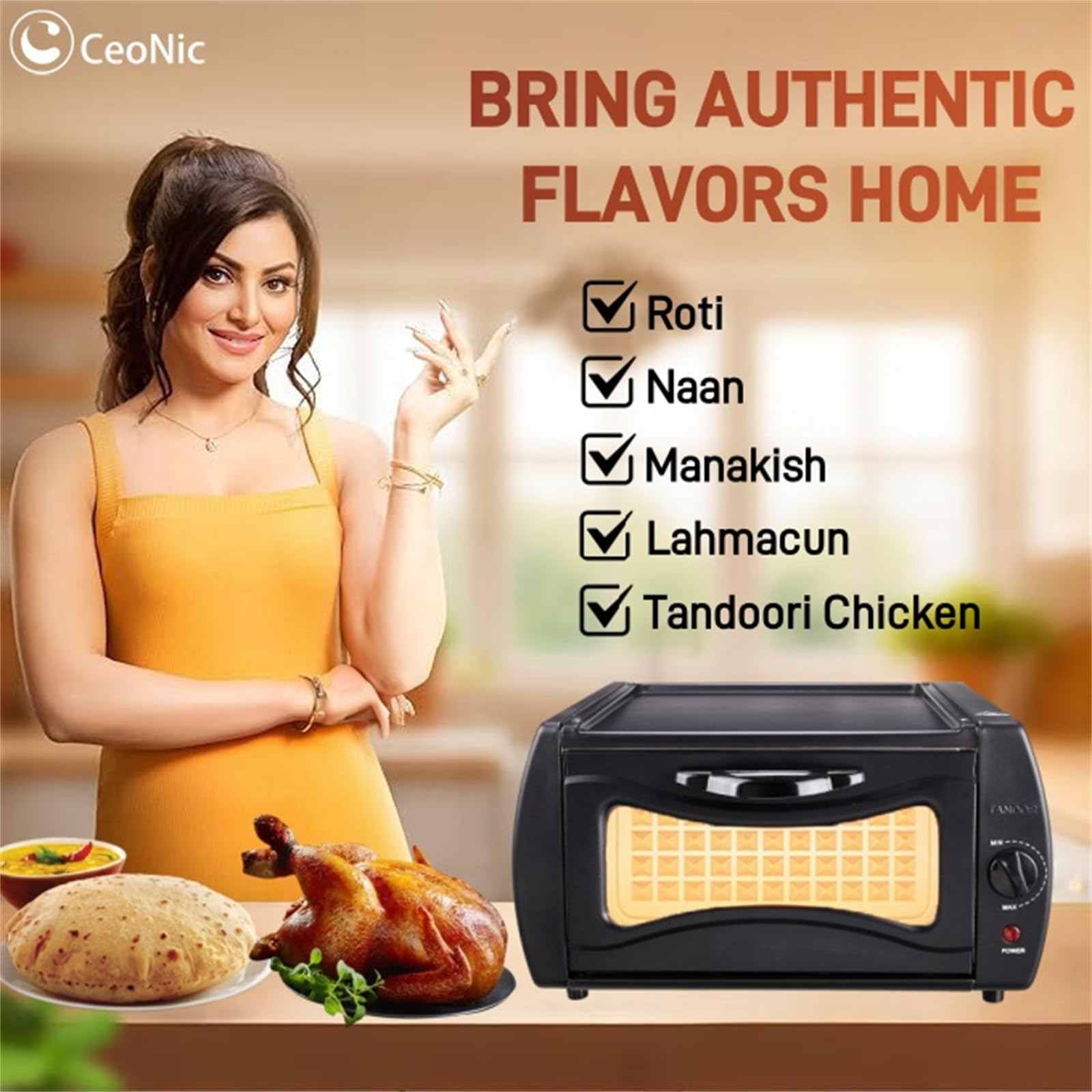 Electric Tandoor Oven for Naan, Roti and Pizza - 15L Countertop Pizza Maker, 4-Minute Cooking, 122°F-752°F Temperature Control, Multi-Function Griddle Toaster Bread Oven