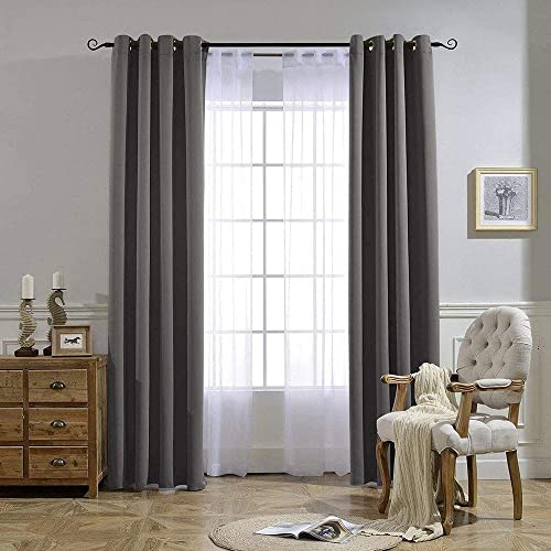 NICETOWN Gray Blackout Curtains for Bedroom 84 inches Long - Thermal Curtains & Drapes Grommet Noise Reducing Room Darkening Solid Window Panels for Living Room (2 Panels, W52 x L84, Grey)