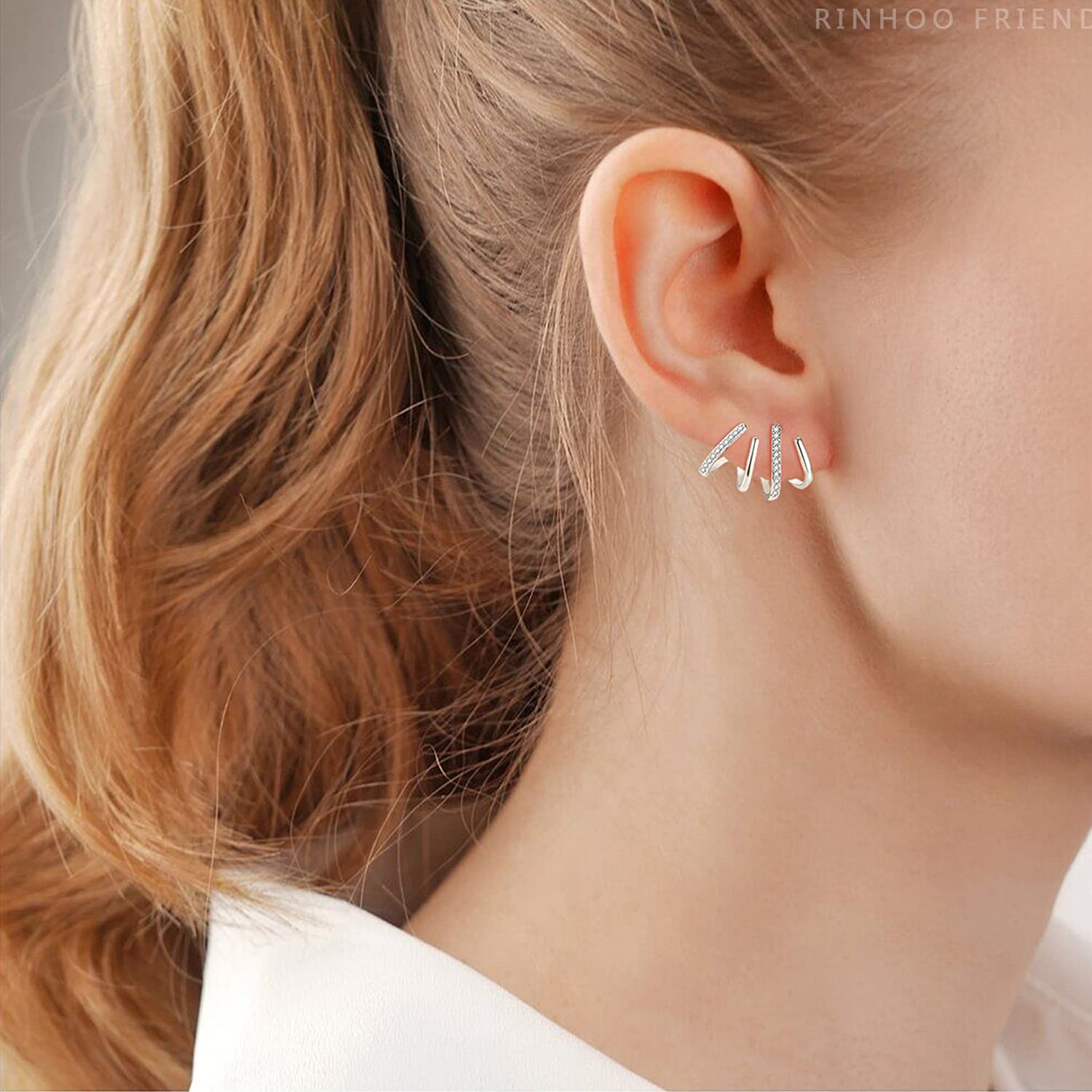 Claw Earrings for Women Zircon Needle Stud Ear Cuffs Multi Hoop Earrings (Gold & Silver)