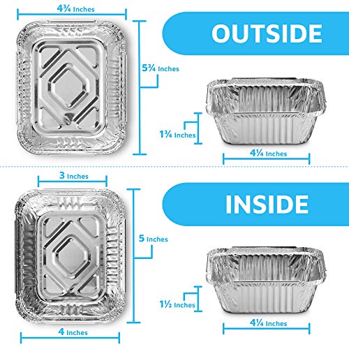 MontoPack Disposable Takeout Pans with Clear Lids | 1lb Capacity Aluminum Foil Food Containers with Strong Seal for Freshness & Spill Resistance | Eco-Friendly & Recyclable | 50-Pack of 5x4β Drip Pans