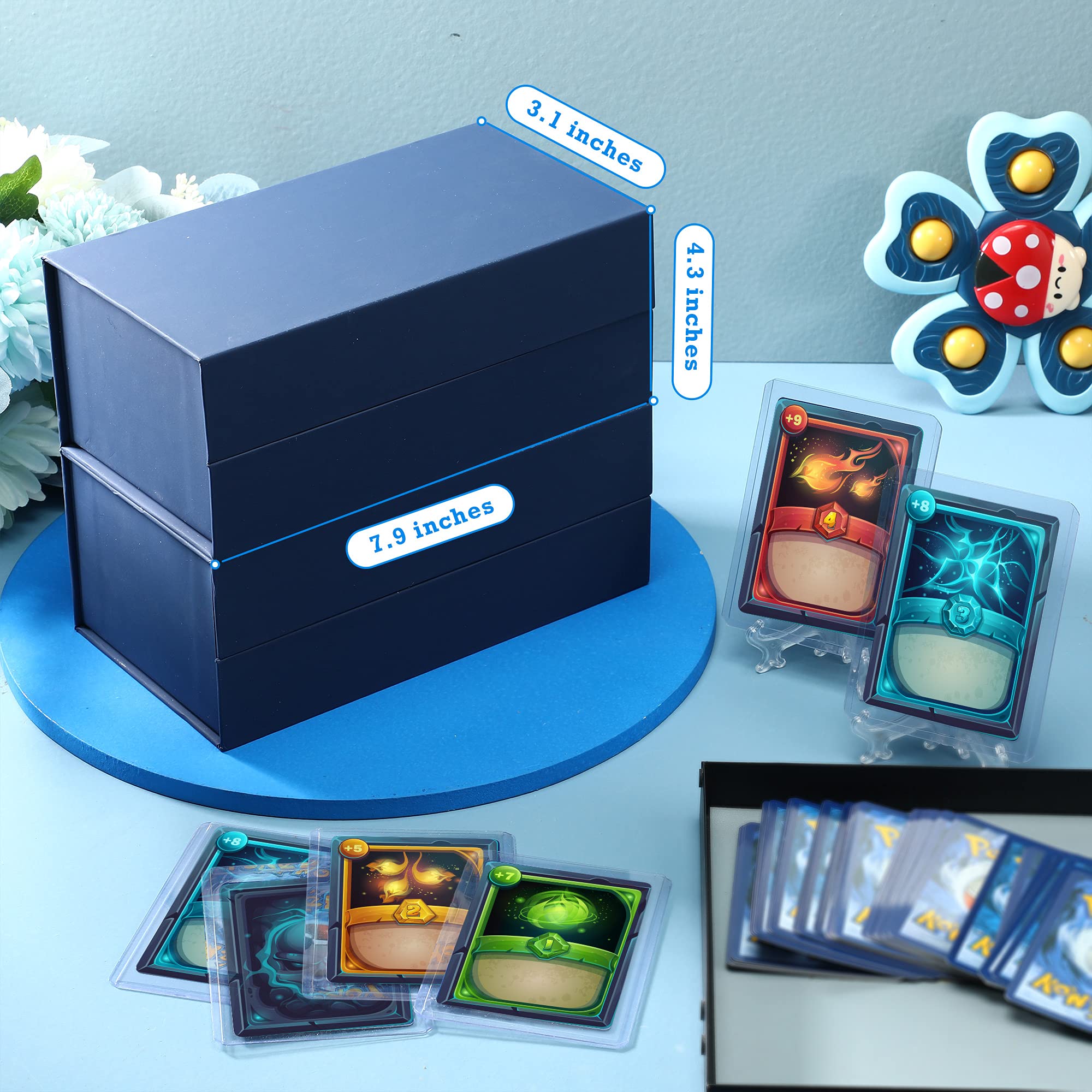 Zonon 2 Pieces Trading Card Storage Box Magnetic Baseball Football Cards Holder Container 600 Standard Sized Card Sleeves Hold Storage Case for Grade Gaming Cards (Blue, Small)