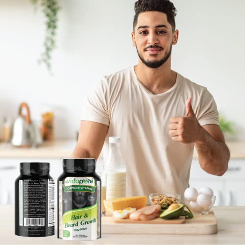 MYVIDAPURE Beard Growth + Men’s Skin & Nails – 5,000mcg Biotin – Vitamin C, D & B-Complex –Hydrolyzed Collagen Veggie Capsules – Non-GMO – Gluten-Free