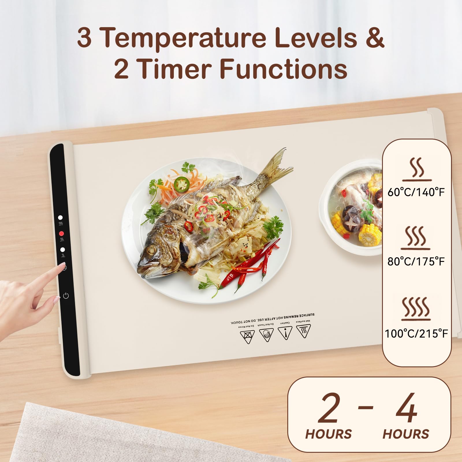 Electric Warming Tray, Food Warming Mat for Parties & Buffets with 3 Temperature & Fast Heating, Electric Food Warmer Mat, Foldable Silicone Heating Mat