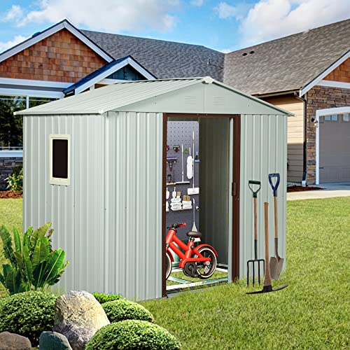 SUNDALY 6x5 FT Metal Outdoor Storage Shed with Windows & Sliding Door, Waterproof Bike Shed Garden Tool Storage Shed with Floor Frame for Backyard Patio