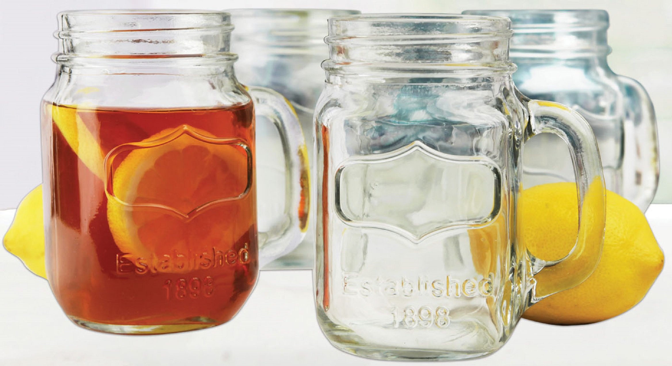 Circleware Simply Mason Jar Mug Shot Glasses with Handle, Set of 6, Party Home Entertainment Dining Beverage Drinking Glassware for Brandy, Liquor, Bar Decor, Jello Cups, 4.7 ounce, Clear (66993)