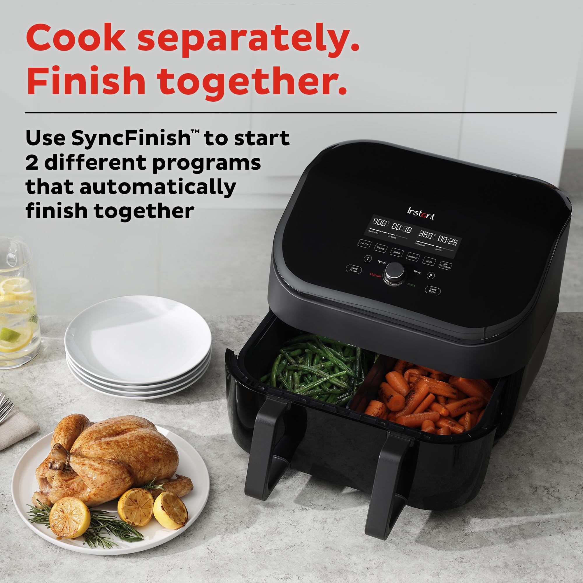 Instant Pot VersaZone 9QT Air Fryer,8-in-1 Functions with EvenCrisp Technology, Crisps,Broils, Bakes,Roasts, Dehydrates,Reheats at Same or Different Temperature, from the Makers of Instant Pot, Black