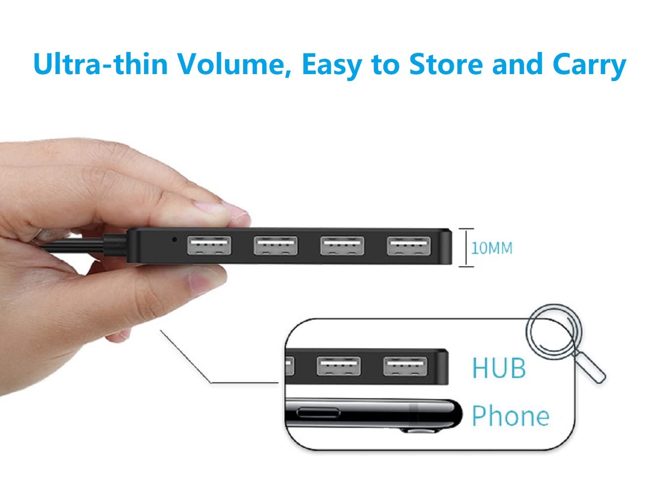 Cotchear 4 Port USB 2.0 Hub Extension Splitter Adapter for Computer Laptop Tablet Accessories (Black)