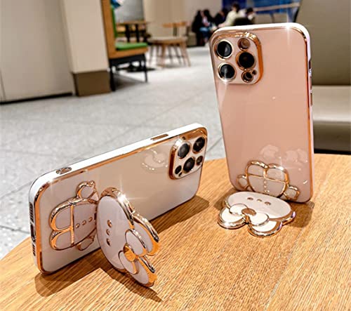 for iPhone 14 Pro Max Case for Women Girls,6D Cute Hidden Rabbit Bunny Stand Mirror Design,Luxury Plating Glitter Soft Silicone Makeup Girly Phone Case with Camera Cover for iPhone 14 Promax Purple