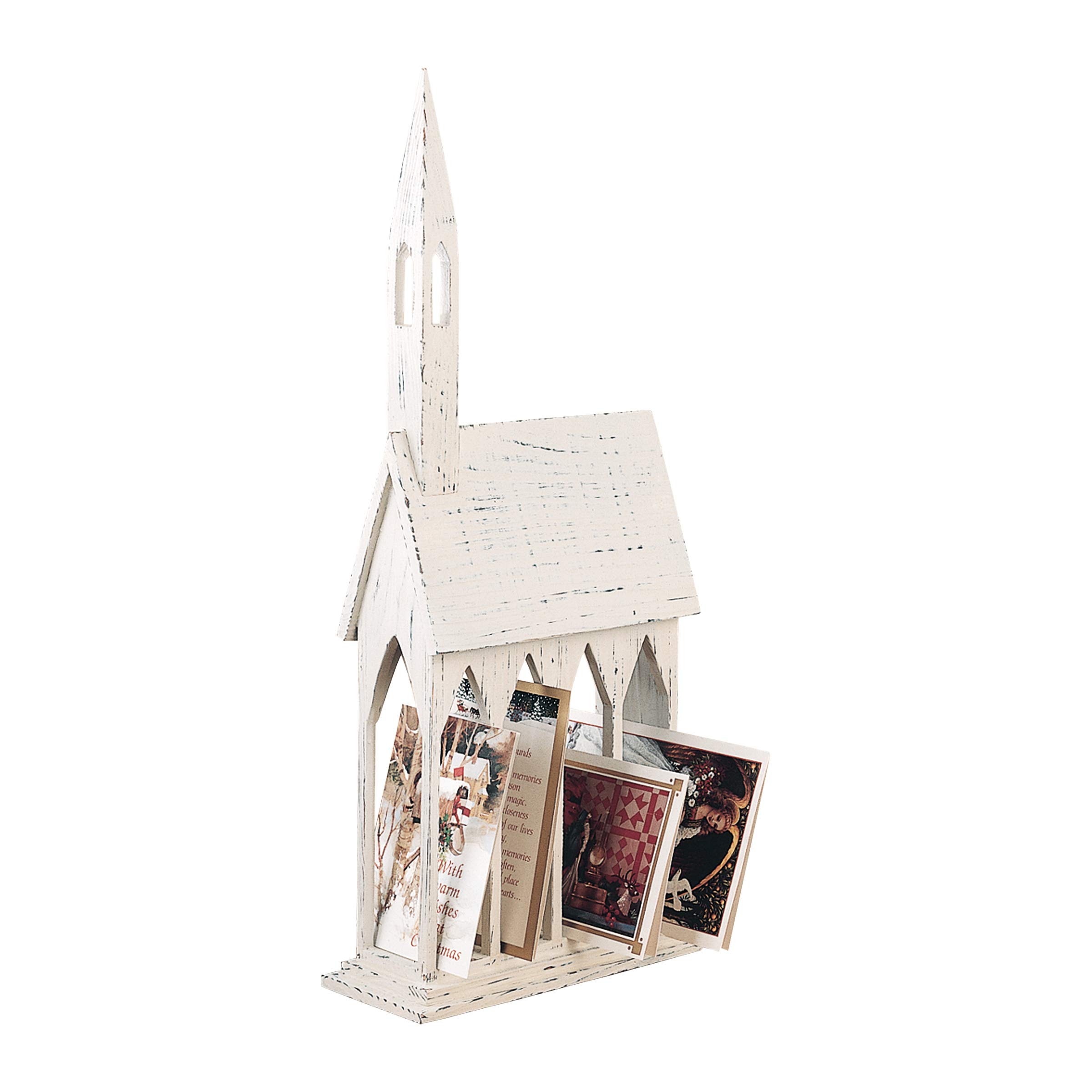 GALLERIE II 24" Rustic White Church Christmas Card Distressed Wood Mail Holder Xmas Festive Winter Holidays Table Tabletop Seasons Greetings Family Spiritual Wooden Home Decor Decoration Cream