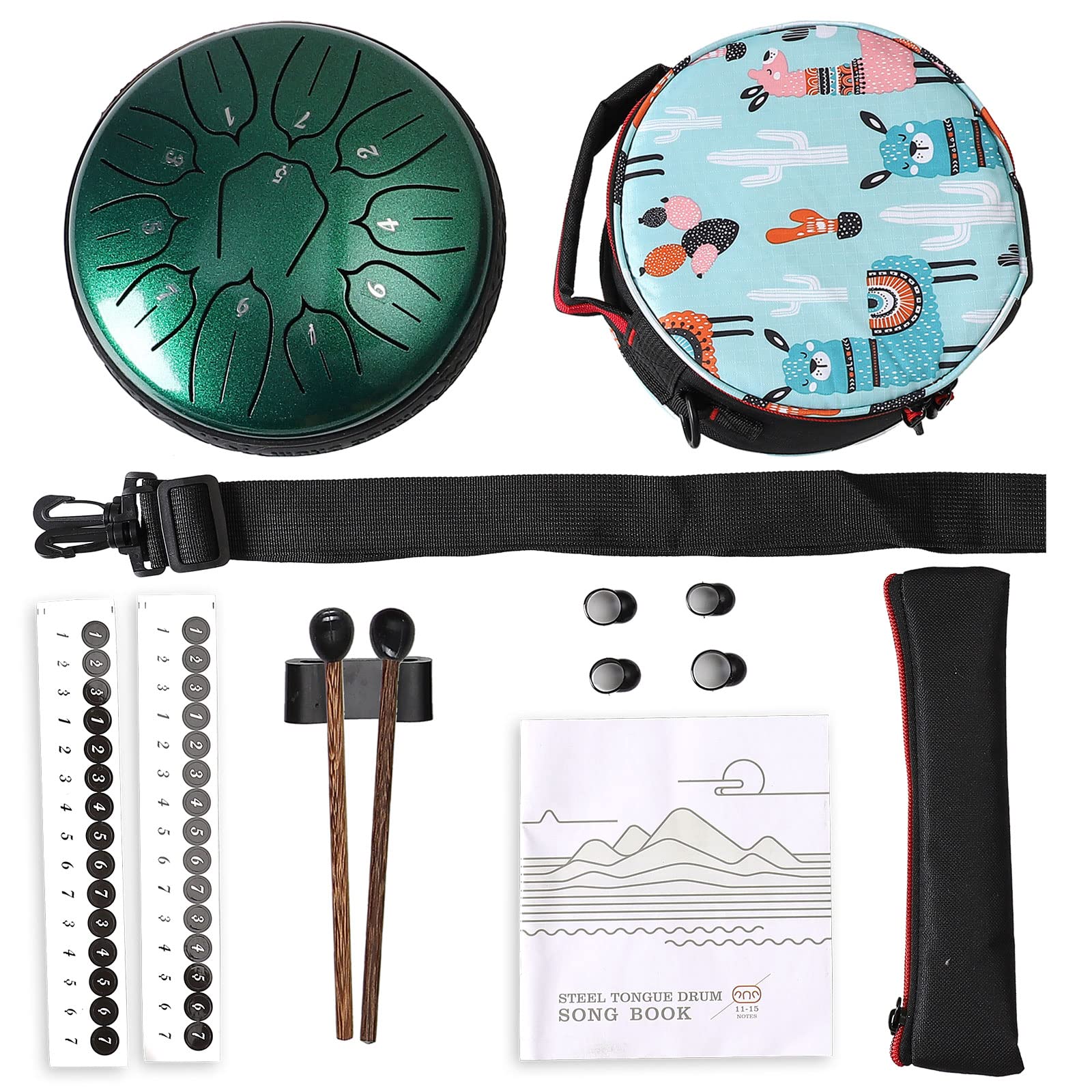 Ubblove Steel Tongue Drum 11 Notes 6 inch Handpan Drum Percussion Instruments with Mallets Bag for Meditation Musical Education Concert Party Gifts - Green