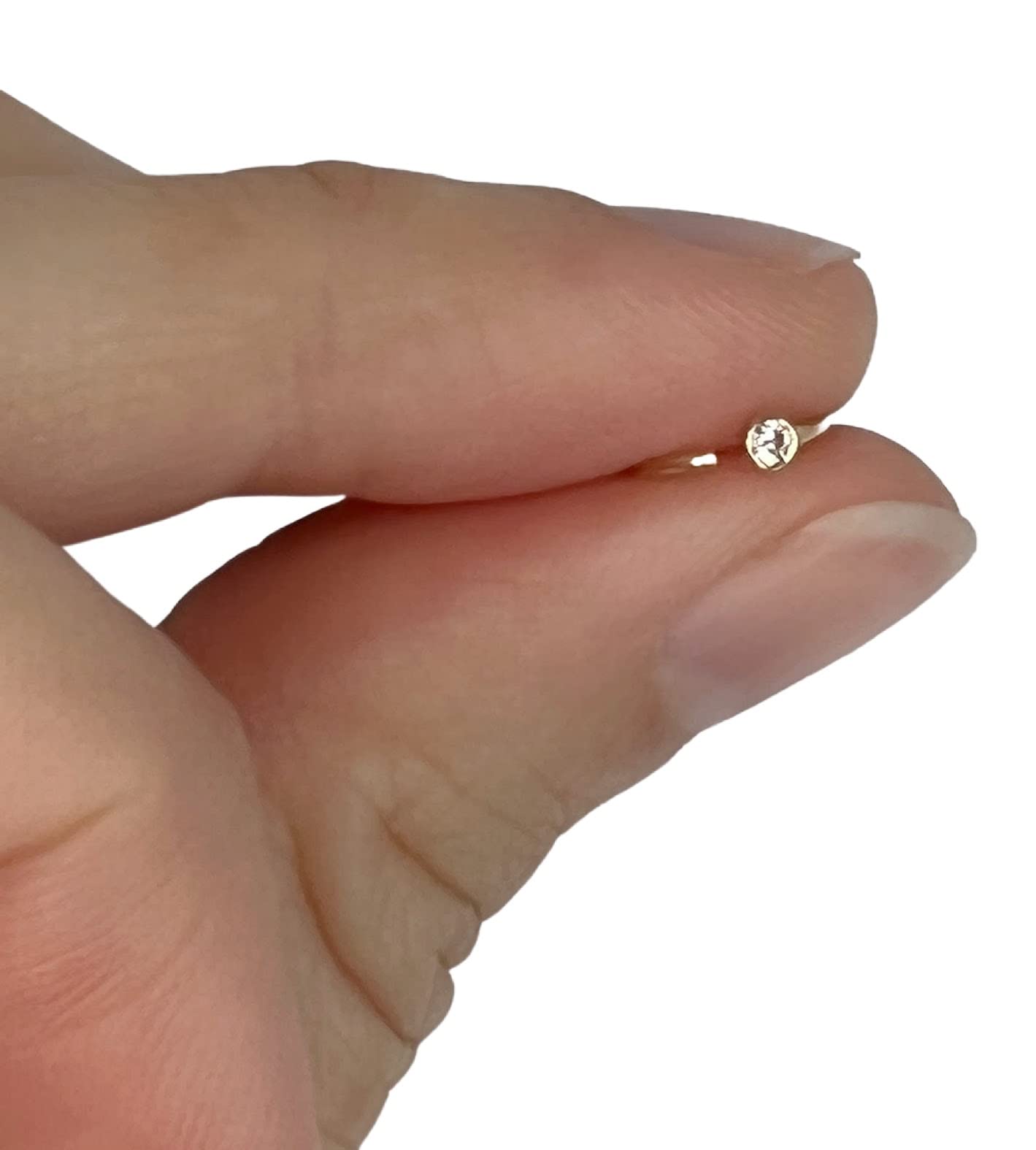 CZ Nose Ring 20 gauge 8 mm 5/16 inch with 2 mm Round CZ, Simulated Diamond Nose Hoop, Bezel Set Cubic Zirconia Nose Jewelry (14k Solid Gold)