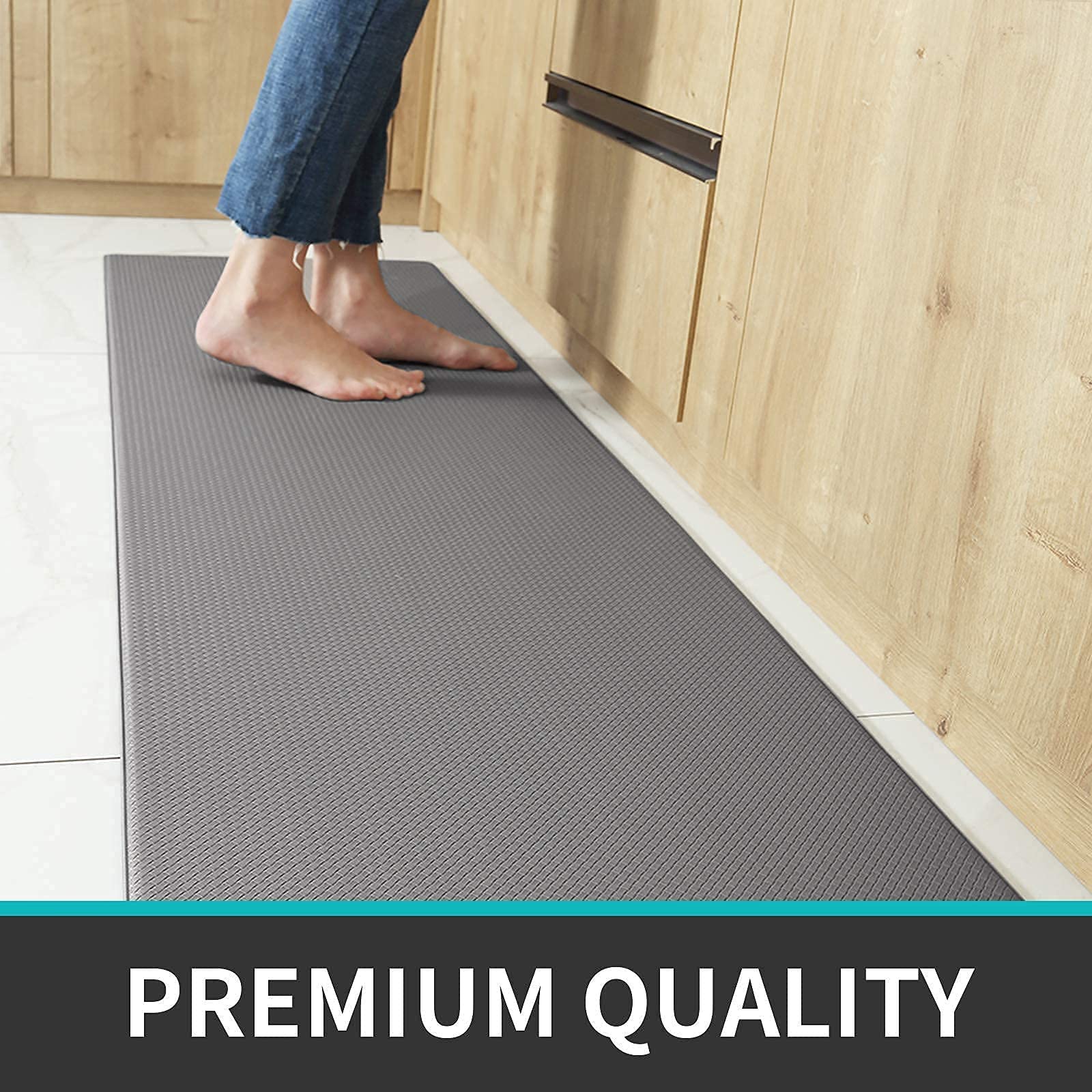 DEXI Kitchen Rugs and Mats Cushioned Anti Fatigue Comfort Runner Mats for Floor Rugs Waterproof Standing Rugs Set of 3,17"x29"+17"x59"+17"x79" Grey