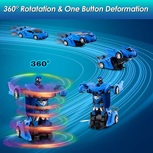 Kizeefun Remote Control Car, Rechargeable Transformable Remote Control Car for Boys and Girls with Flashing Lights and 360°Rotation, 1:18 RC Stunt Car for Kids Included 2 Rechargeable Batteries