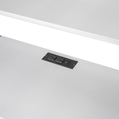 Full Loft Bed with Desk and LED Lights, Wooden Full Size Loft Bed with Storage and Charging Station, High Loft Bed Frame for Kids,Teens, Adults, No Box Spring Needed (Full, White)