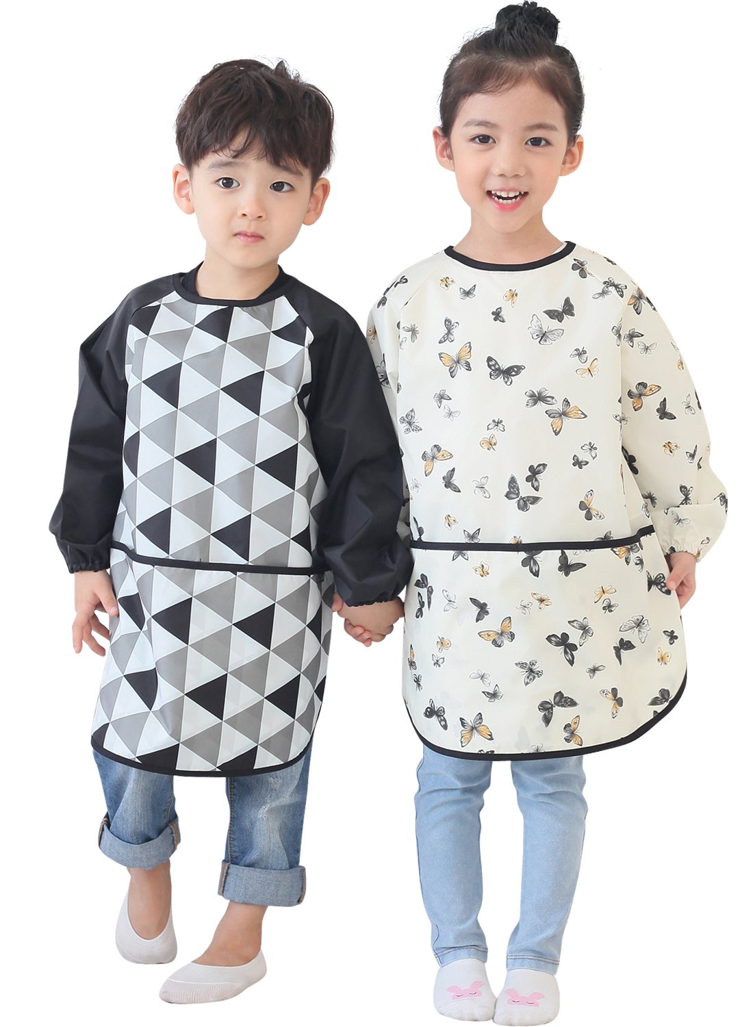 Plie Waterproof Kids Art Smocks 53 Colors (Age 1-10, S-XXL Size), Butterfly Print (38-XXL)