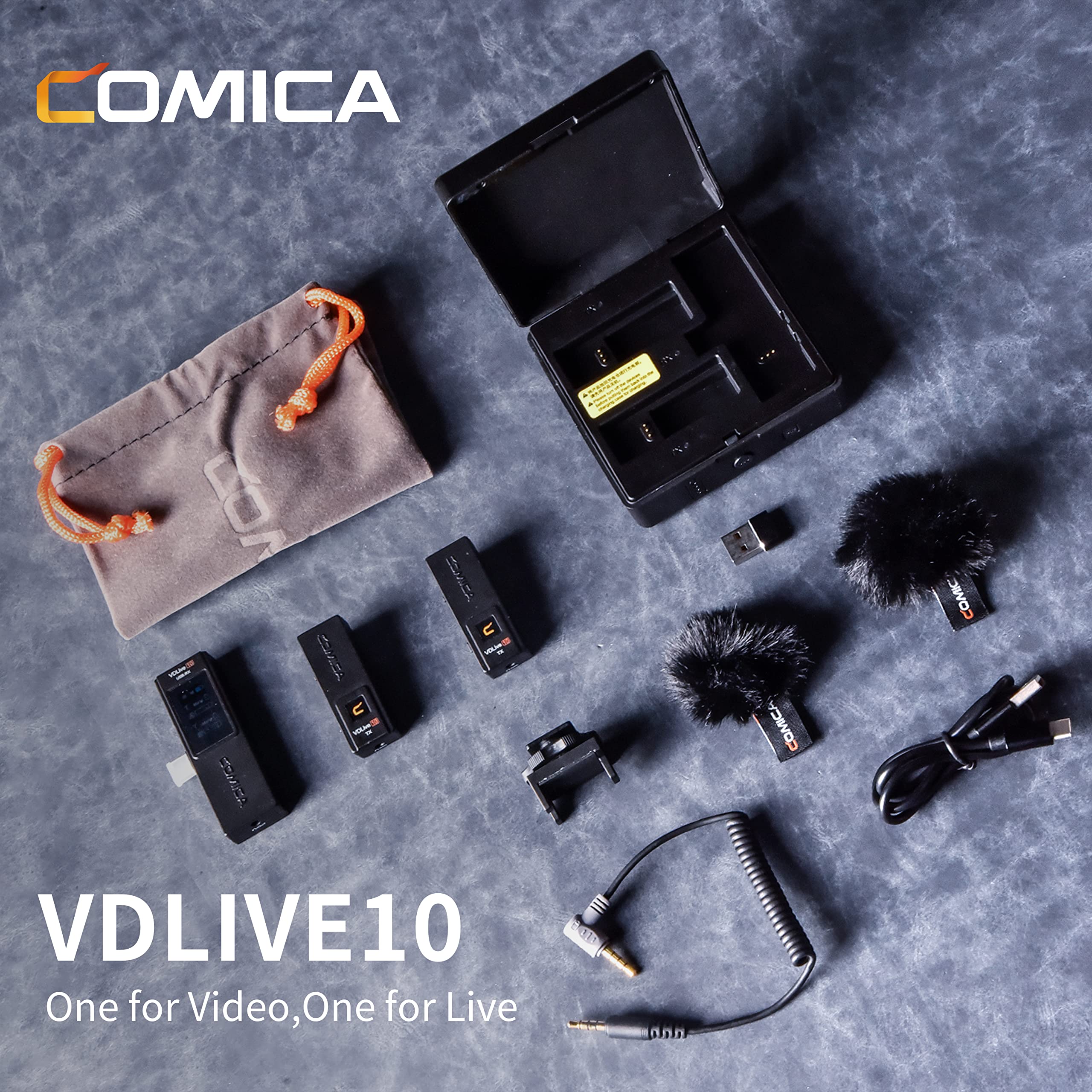 comica Wireless Lavalier Microphone for Android with Charging Case, VDLIVE10 2.4G Dual Wireless Lapel Microphone System for USB C Smartphones, iPad, Laptop, Interview, YouTube, Podcast, Live (Black)