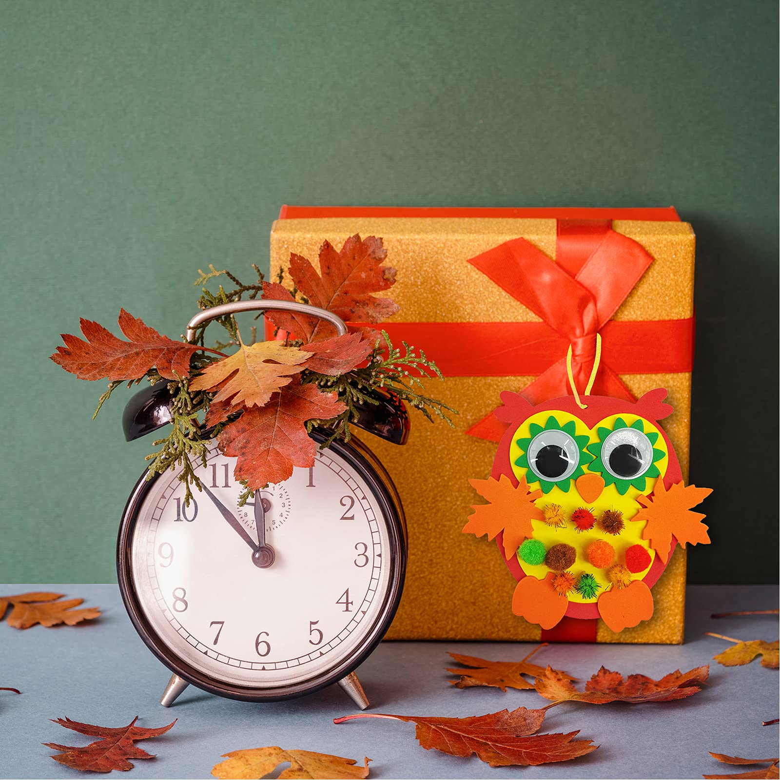 Winlyn 24 Sets Foam Owl Decorations DIY Owl Fall Craft Kit Assorted Foam Owl Shapes with Autumn Leaves Pumpkins Googly Eyes Pom-Poms for Kids Gift Halloween Thanksgiving Holiday Classroom Art Activity
