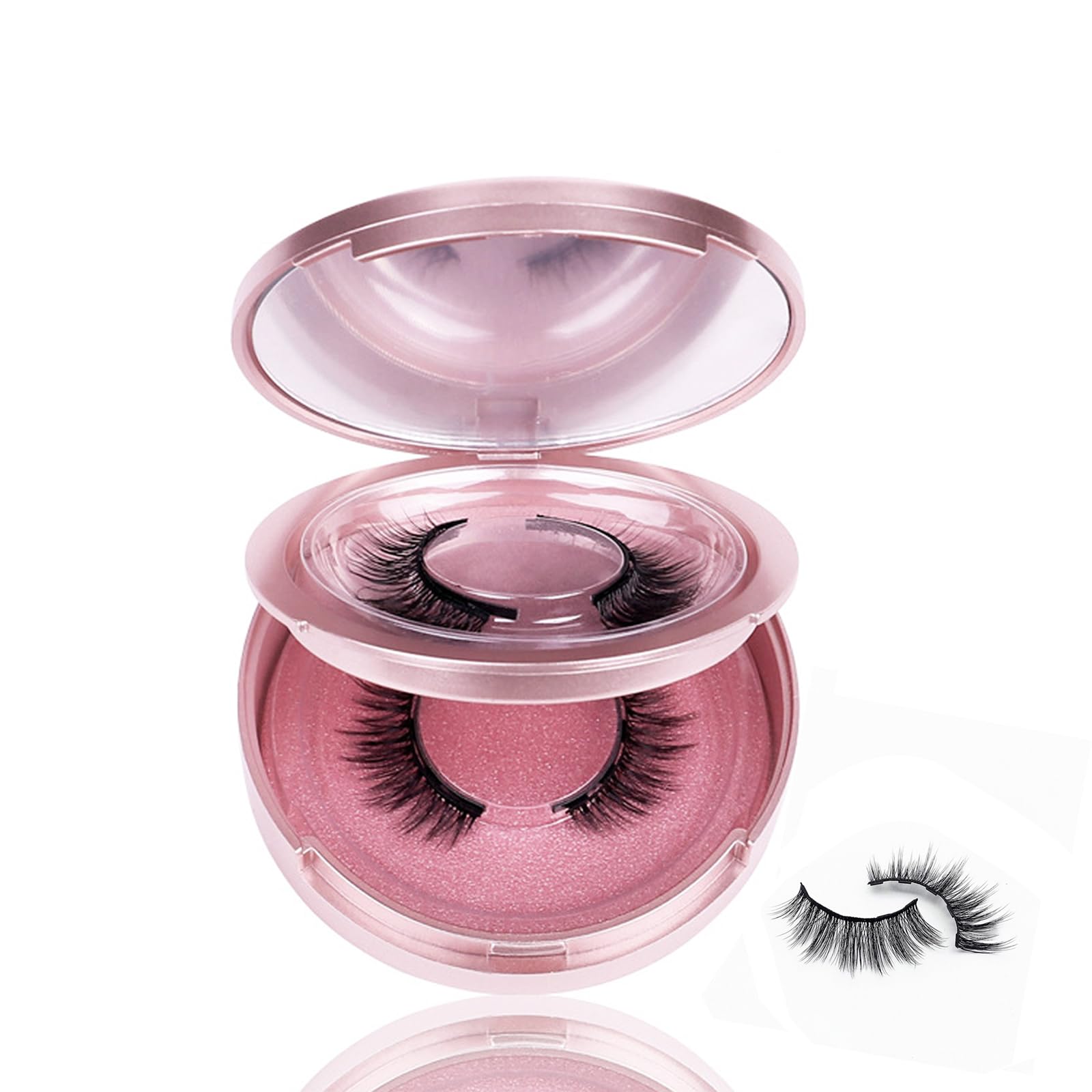 BUCICE Eyelash Case, 3 Layers Circle Eyelash Storage Box with Mirror, Empty Travel Lash Case Place Eyelashes Cosmetic Case for Women and Girls (Rose Gold)