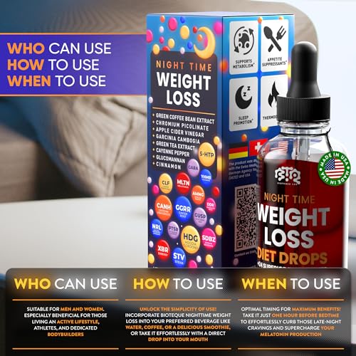 BIOTEQUELAB Night Time Weight Loss Diet Drops - Appetite Control, Fat Burner, Metabolism Booster - Apple Cider Vinegar - Cinnamon - Cayenne Pepper