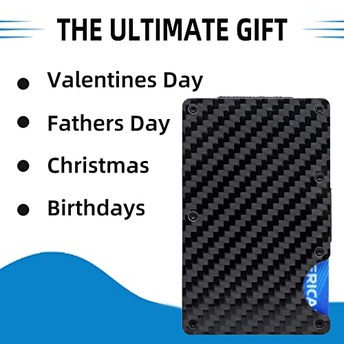 Comkey Minimalist Wallets for Men - Smart Carbon Fiber Wallet - RFID Blocking Front Pocket Credit Card Holder - Aluminum Metal Small Mens Wallets with Cash Strap