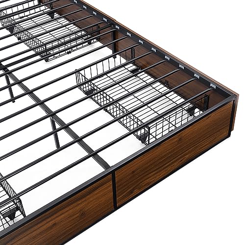 HAUSHECK Queen Size Bed Frame, Queen Platform Bed w/ 4 Large Storage Drawers on Wheels, Metal Bedframe No Box Spring Needed w/Strong Metal Slat Support Mattress Foundation for Kids, Teen & Adults