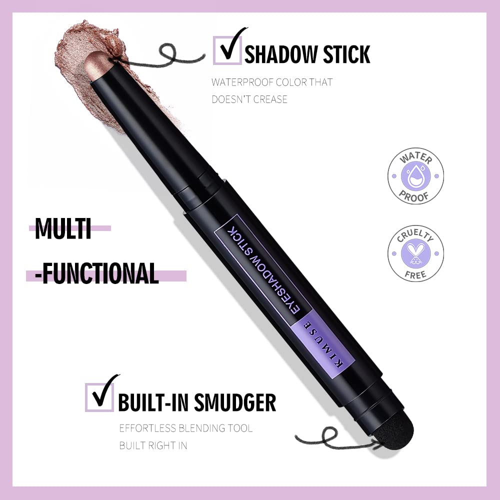 KIMUSE 6 PCS Brown and Neutral Metallic Eyeshadow Stick,Creme to Powder Cream Shimmer Eyeshadow Pencil Crayon,Long Lasting & Waterproof Eyeshadow Stick Eye Sets