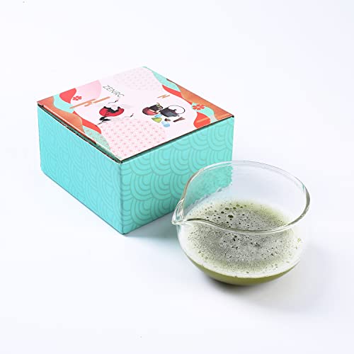 Textured Glass Matcha Bowl With Pouring Spout - Handmade Japanese Style Matcha Green Tea Ceremony Chawan 400ml 13.5 oz Big Glass Salad Porridge Juice Bowl Cup