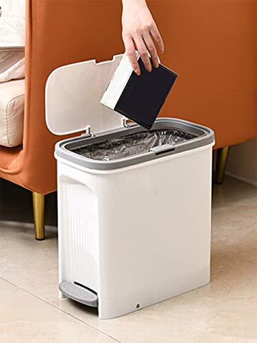 Feisco Small Trash Can with Lid,4 Gallon Trash Can with Foot Pedal and Press Type Lid,Small Bathroom Trash Can Wastebasket Garbage Container Bin for Bathroom Bedroom Kitchen Office (1, White)