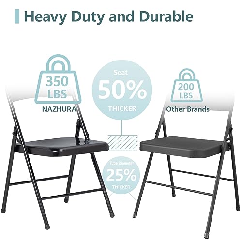 Nazhura 4 Pack Black Metal Folding Chair with Steel Seat and Double Braced Frame, Foldable Chairs for Parties, Meetings and Outdoor Events, No Assembly Required (Black, 4 Pack)