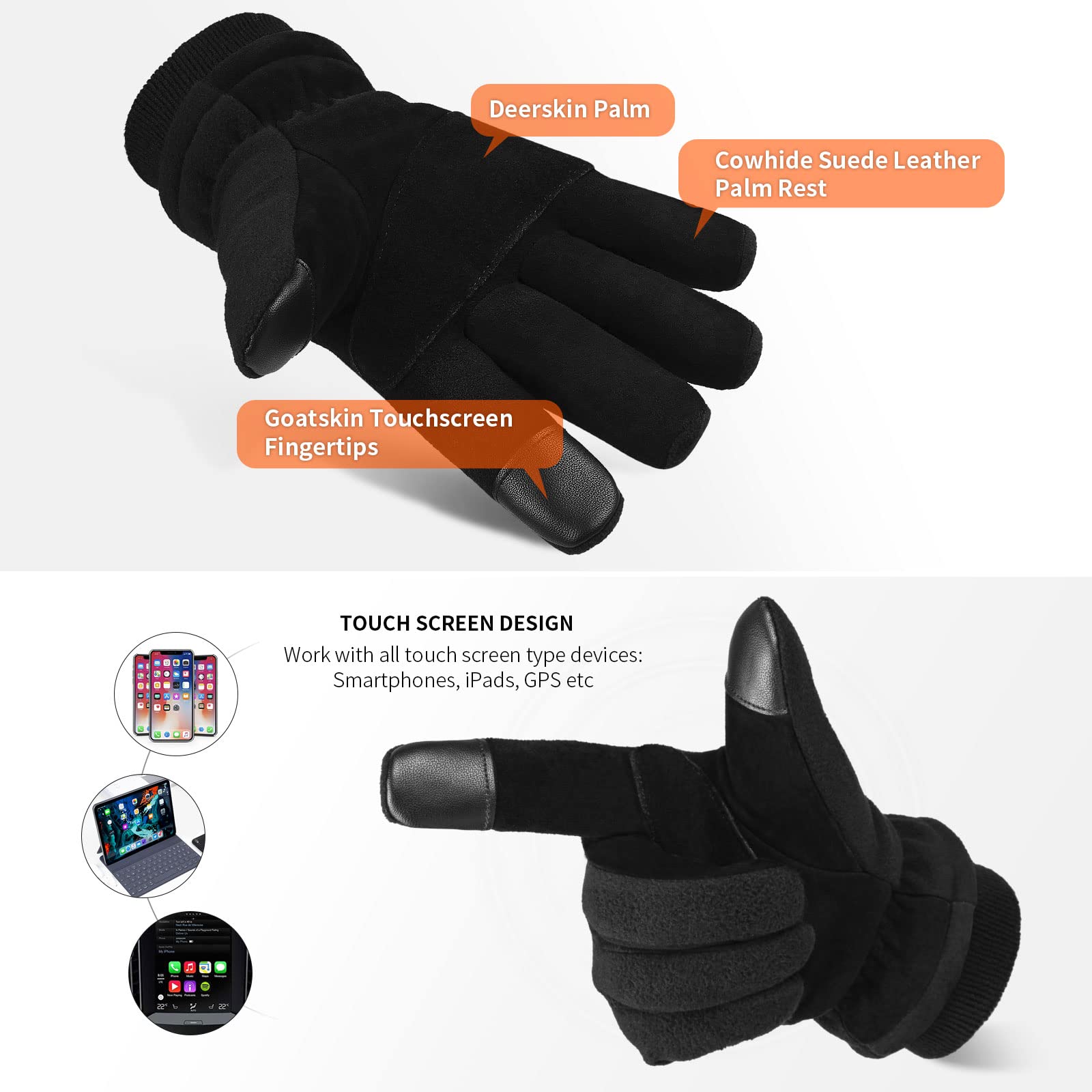 BESSTEVEN Mens Womens Winer Gloves Thick: Anti Slip Palm Waterproof Windproof Touchscreen Thermal in Cold Weather for Skiing Shoveling Driving Snow Work Black-Large